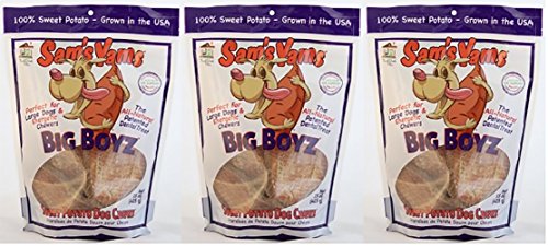 Sams Yams Sweet Potato Dog Treats, Healthy Dog Treats for Large Dogs - Sweet Potato Dog Treats Made in USA, High Fiber, Vegan Dental Chews - Big Boyz, Sweet Potato Dog Chewz, 15oz (Pack of 3)