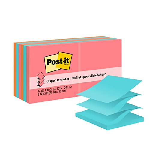 Post-it Pop-up Notes, 3x3 in, 12 Pads, America's #1 Favorite Sticky Notes, Poptimistic, Bright Colors (Pink, Orange, Blue), Clean Removal, Recyclable (R330-18CTCP)