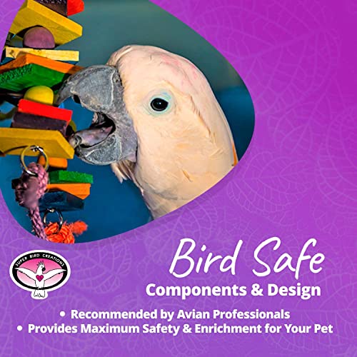 Super Bird Creations SB440 4 Way Play Bird Toy with Colorful Wooden Blocks & Ringing Bell, Large Bird Size, 15” x 7” x 7”