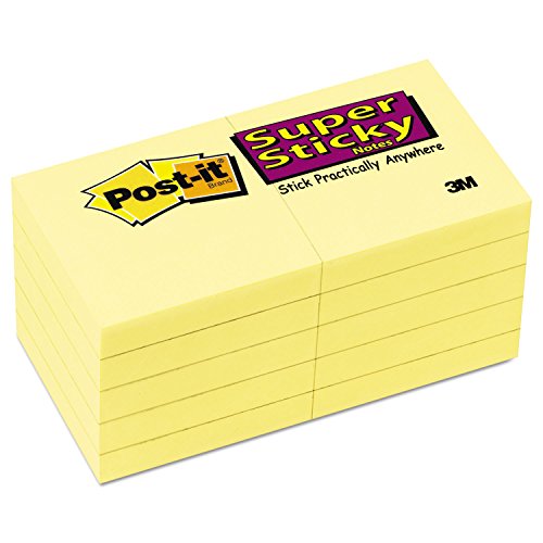 Post-it Super Sticky Notes, 2x2 in, 10 Pads, 2x the Sticking Power, Canary Yellow, Recyclable (622-10SSCY)