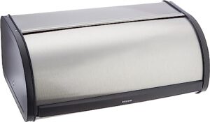 brabantia roll top bread box (matt steel fingerprint proof) large front opening flat top bread box, fits 2 loaves, ideal for kitchen counter