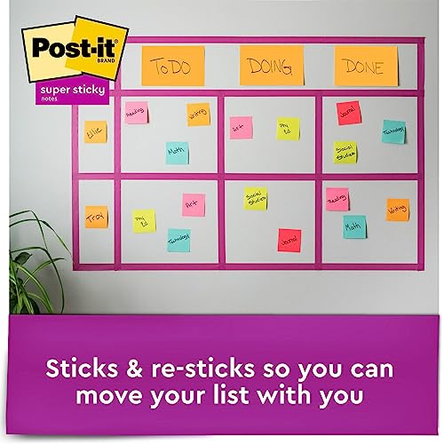 Post-it Super Sticky Notes, 8x6 inches, 4 Pads, (Orange, Pink, Blue, Green), Recyclable (6845-SSP)