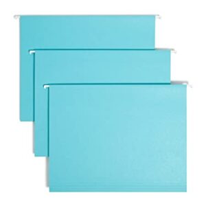 Smead Colored Hanging File Folder with Tab, 1/5-Cut Adjustable Tab, Letter Size, Aqua, 25 per Box (64058)