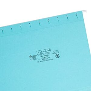 Smead Colored Hanging File Folder with Tab, 1/5-Cut Adjustable Tab, Letter Size, Aqua, 25 per Box (64058)