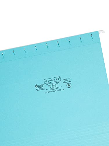 Smead Colored Hanging File Folder with Tab, 1/5-Cut Adjustable Tab, Letter Size, Aqua, 25 per Box (64058)