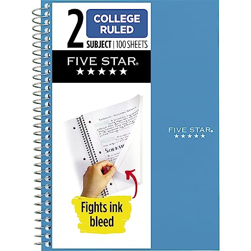 Five Star Spiral Notebook, 2 Subject, College Ruled Paper, 100 sheets, 9-1/2" x 6", Color Selected For You, 1 Count (06180)