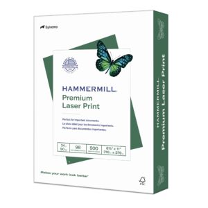 hammermill printer paper, premium laser print 24 lb, 8.5 x 11-1 ream (500 sheets) - 98 bright, made in the usa, 104604r