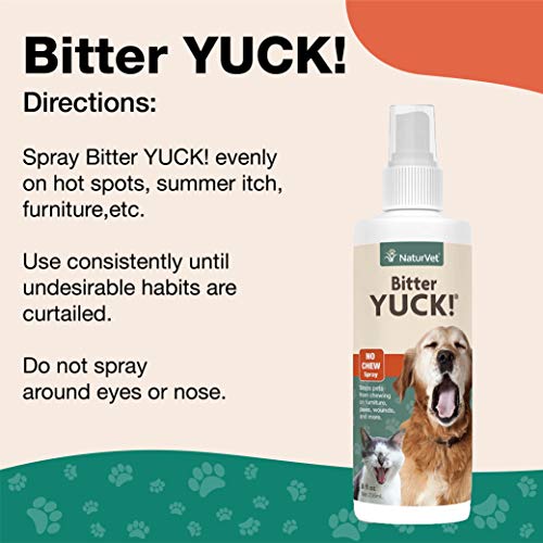 NaturVet Bitter Yuck! No Chew Spray for Dogs, Cats, and Horses Pet Training Spray, Liquid, Made in The USA, 8 Ounce