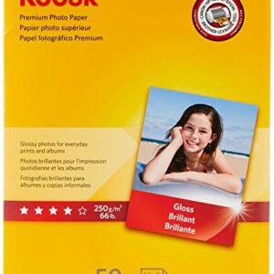 Kodak Premium Photo Paper for inkjet printers, Gloss Finish, 8.5 mil thickness, 50 Sheets, 8.5” x 11” (8360513),White