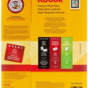 Kodak Premium Photo Paper for inkjet printers, Gloss Finish, 8.5 mil thickness, 50 Sheets, 8.5” x 11” (8360513),White