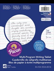 pacon - pac2482 pacon handwriting paper, d'nealian grades 2&3 / zaner-bloser grade 2, 1/2" x 1/4" x 1/4" ruled 8" x 10-1/2", ruled short, 40 sheets,white