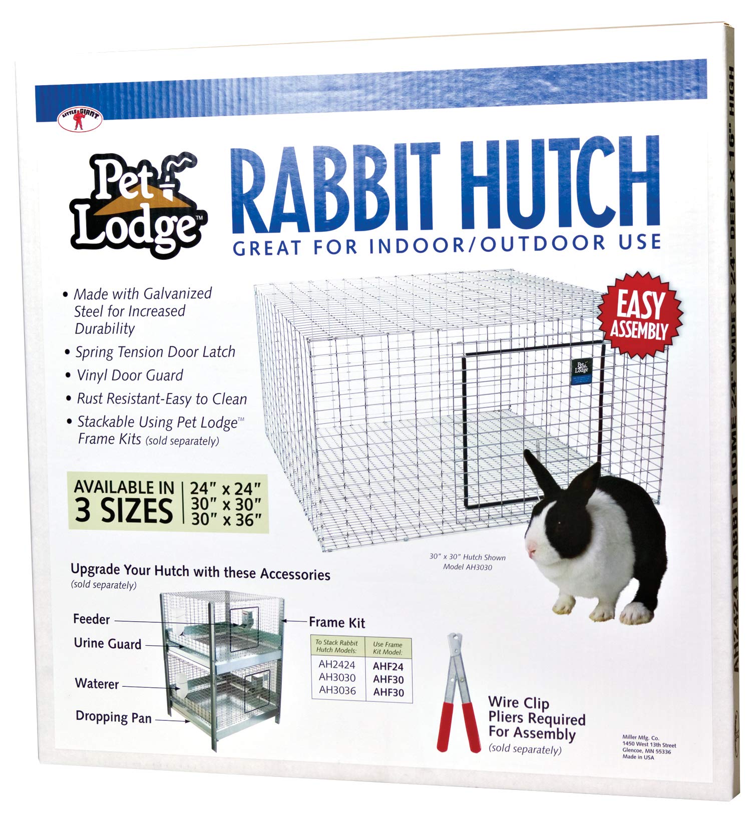 LITTLE GIANT Wire Rabbit Hutch - Pet Lodge - Heavy Duty Galvanized Rabbit Home, Easy to Assemble (24" x 24") (Item No. AH2424)