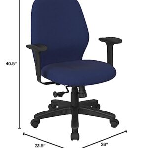 Office Star Ergonomic Mid Back Adjustable Office Desk Chair with Thick Padded Seat and Built-in Lumbar Support, Icon Navy Blue Fabric