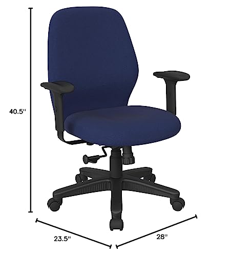 Office Star Ergonomic Mid Back Adjustable Office Desk Chair with Thick Padded Seat and Built-in Lumbar Support, Icon Navy Blue Fabric