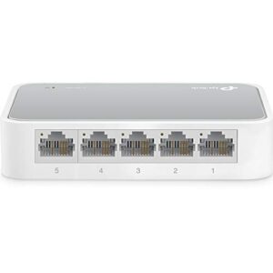 tp-link 5 port 10/100 mbps fast ethernet switch | desktop ethernet splitter | ethernet hub | plug & play | fanless quiet | desktop design | green technology | unmanaged (tl-sf1005d),white