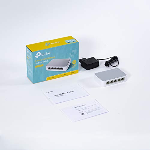 TP-Link 5 Port 10/100 Mbps Fast Ethernet Switch | Desktop Ethernet Splitter | Ethernet Hub | Plug & Play | Fanless Quiet | Desktop Design | Green Technology | Unmanaged (TL-SF1005D),White