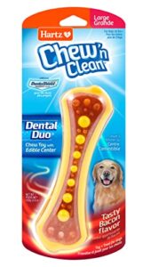 hartz chew 'n clean dental duo bacon flavored dental dog chew toy and treat - large, colors may vary