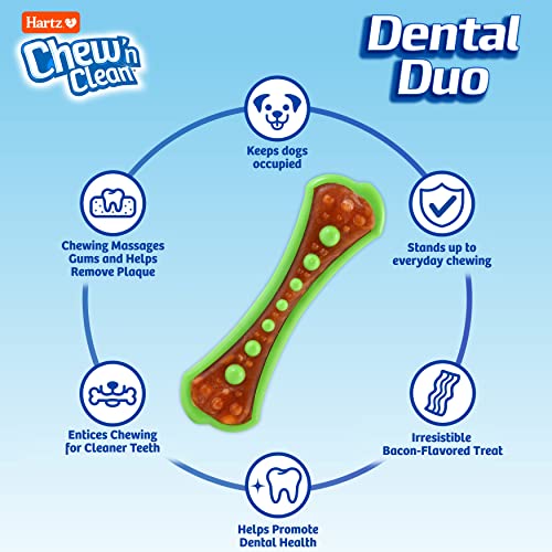 Hartz Chew 'n Clean Dental Duo Bacon Flavored Dental Dog Chew Toy and Treat - Large, Colors may vary