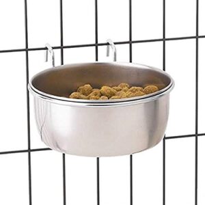 proselect stainless steel hanging pet food bowl to attach to cage – 5-2/7” x 4-2/7” size, 3” in depth, 8-oz. capacity