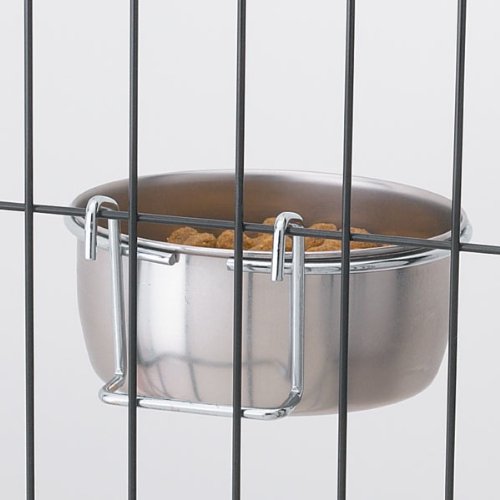 ProSelect Stainless Steel Hanging Pet Food Bowl to Attach to Cage – 5-2/7” x 4-2/7” Size, 3” in Depth, 8-oz. Capacity