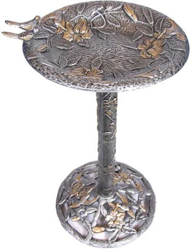 Oakland Living 5131AP Antique Pewter Hummingbird Design Aluminum Birdbath, Silver