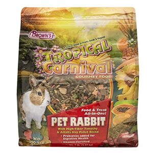 f.m. brown's tropical carnival, gourmet pet rabbit food with high-fiber timothy and alfalfa hay pellets, probiotics for digestive health, vitamin-nutrient fortified daily diet, 5 lb