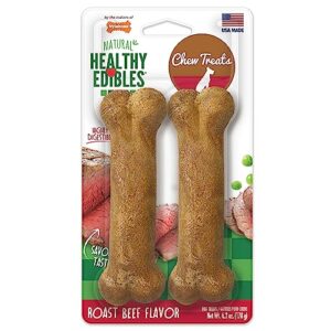 nylabone healthy edibles long-lasting dog treats - natural dog treats for medium dogs - dog products - roast beef flavor, medium/wolf (2 count)