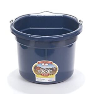 Little Giant® Flat Back Plastic Animal Feed Bucket | Animal Feed Bucket with Metal Handle | Horse Feed & Water Bucket | 8 Quarts | Navy