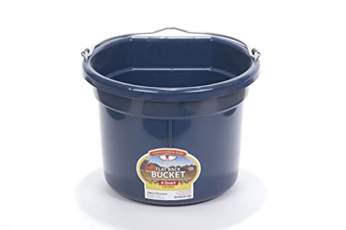 Little Giant® Flat Back Plastic Animal Feed Bucket | Animal Feed Bucket with Metal Handle | Horse Feed & Water Bucket | 8 Quarts | Navy