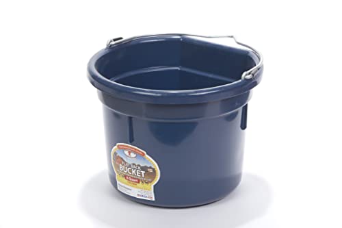 Little Giant® Flat Back Plastic Animal Feed Bucket | Animal Feed Bucket with Metal Handle | Horse Feed & Water Bucket | 8 Quarts | Navy