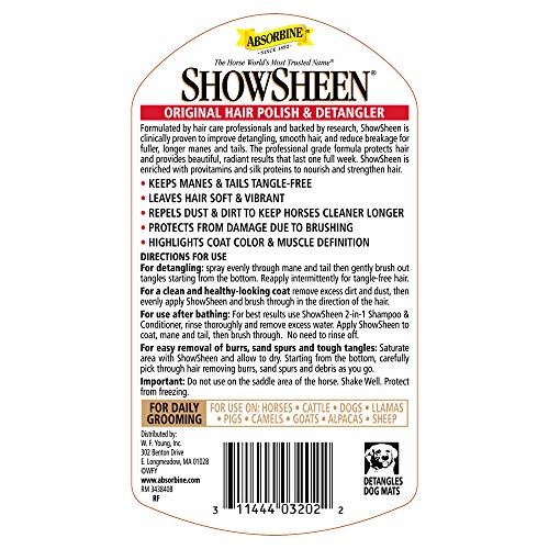 Absorbine ShowSheen Hair Polish & Detangler for Mane, Tail & Coat, Healthy Hair Growth & Radiant Shine, 32oz Refill Bottle