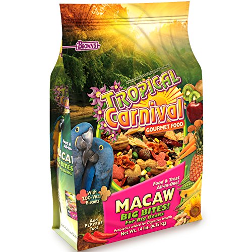 Tropical Carnival F.M. Brown's Gourmet Macaw Food Big Bites for Big Beaks, Vitamin-Nutrient Fortified Daily Diet with Probiotics for Digestive Health - 14lb