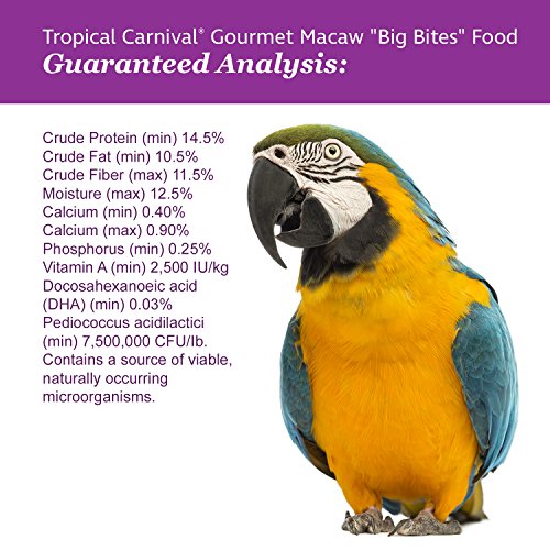 Tropical Carnival F.M. Brown's Gourmet Macaw Food Big Bites for Big Beaks, Vitamin-Nutrient Fortified Daily Diet with Probiotics for Digestive Health - 14lb