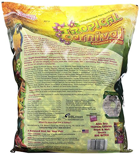 Tropical Carnival F.M. Brown's Gourmet Macaw Food Big Bites for Big Beaks, Vitamin-Nutrient Fortified Daily Diet with Probiotics for Digestive Health - 14lb