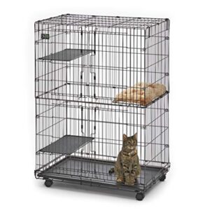 midwest homes for pets cat playpen / cat cage includes 3 adjustable resting platforms, removable leak-proof pan, easy 2-door top / bottom access & 4-locking wheel casters, 36"l x 23.5"w x 50.5"h