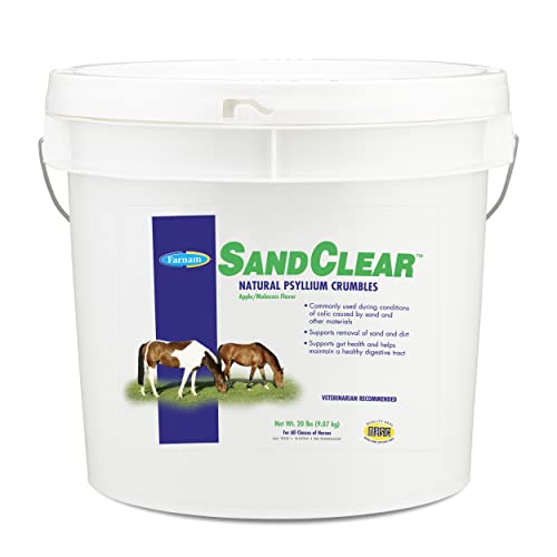 Farnam Sand Clear for Horses Natural Psyllium Crumbles, Veterinarian recommended to support the removal of sand & dirt from the ventral colon, 20 lbs., 64 scoops