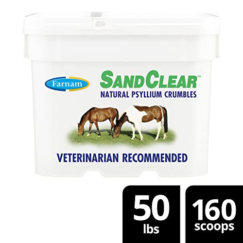 Farnam Sand Clear for Horses Natural Psyllium Crumbles, Veterinarian recommended to support the removal of sand & dirt from the ventral colon, 50 lbs., 160 scoops