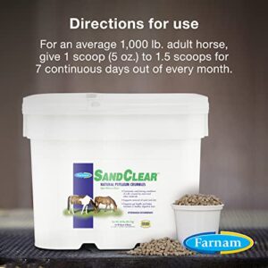 Farnam Sand Clear for Horses Natural Psyllium Crumbles, Veterinarian recommended to support the removal of sand & dirt from the ventral colon, 50 lbs., 160 scoops