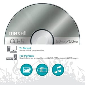 Maxell – 648220, Premium Quality Noise free Surface Playback Recordable CDs 700Mb Storage – 2x to 48x, Write Speed with 80 minutes - Blank CDs, CD Storage & Reusable Spindle Case Holder - 5 Pack