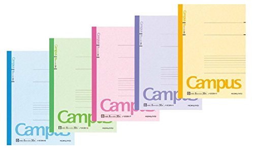 Kokuyo Campus Notebook, B 6mm(0.24in) Ruled, Semi-B5, 30 Sheets, 35 Lines, Pack of 5, 5 Colors, Japan Improt (NO-3CBNX5)