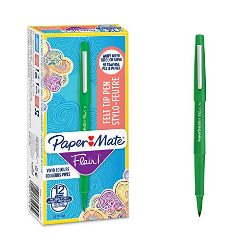 Paper Mate Flair Felt Tip Pens | Medium Point (0.7mm) | Green | 12 Count