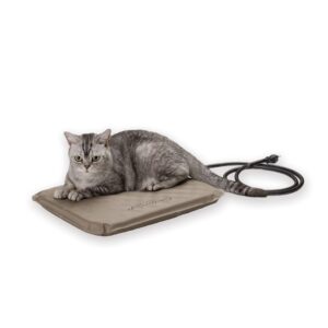 k&h pet products lectro-soft outdoor heated dog and cat bed, electric thermostatically controlled orthopedic pet pad tan small 14 x 18 inches