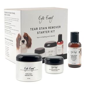 eye envy dog tear stain remover starter kit | tear stain essentials in one kit at a 2-step system | lasts 30-45 days | solution 2 fl.oz, applicator pads 30 count and powder 0.5oz