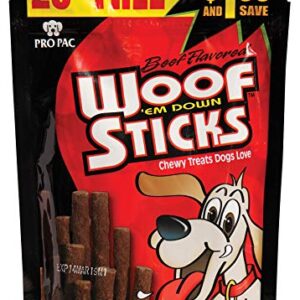 Pro Pac Beef Flavored Woof 'Em Down Sticks Dog Treats, 7.2-Ounce Bag