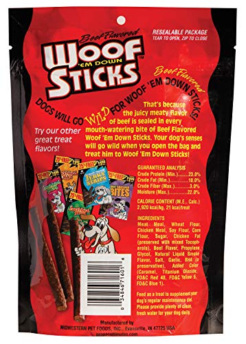 Pro Pac Beef Flavored Woof 'Em Down Sticks Dog Treats, 7.2-Ounce Bag