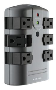 belkin power strip surge protector - 6 rotating ac multiple outlets, flat pivot plug - heavy duty wall outlet extender for home, office, travel, computer desktop & phone charging brick (1,080 joules)