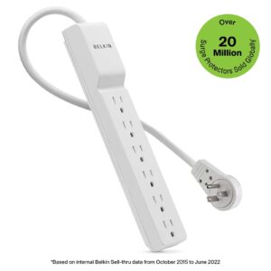 Belkin Power Strip Surge Protector - 6 AC Multiple Outlets - Flat Rotating Plug, 8 ft Long Heavy Duty Extension Cord for Home, Office, Travel, Computer Desktop & Charging Brick - White (720 Joules)