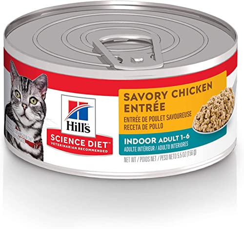 Hill's Science Diet Wet Cat Food, Adult, Indoor, Savory Chicken Recipe, 5.5 oz. Cans, 24-Pack