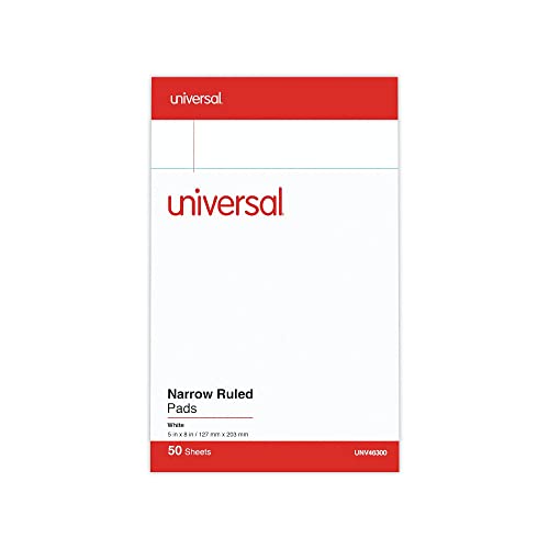 Universal 46300 Perforated Edge Writing Pad, Narrow Rule, 5 x 8, White, 50 Sheet (Pack of 12)