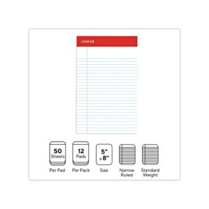 Universal 46300 Perforated Edge Writing Pad, Narrow Rule, 5 x 8, White, 50 Sheet (Pack of 12)